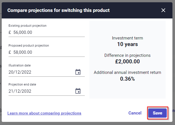 How does 'Compare projections' work?
